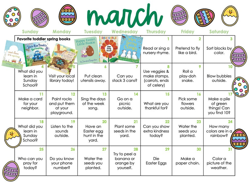 Toddler Learn + PLAY Calendar - March – Everyday Learn + PLAY