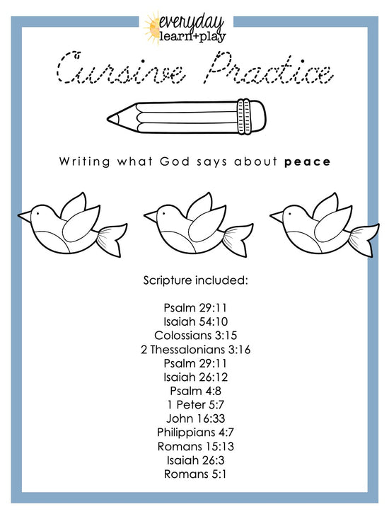 Cursive Writing Practice - Peace – Everyday Learn + PLAY