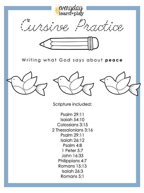 Cursive Writing Practice - Peace – Everyday Learn + PLAY