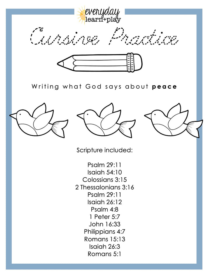 Cursive Writing Practice - Peace – Everyday Learn + PLAY